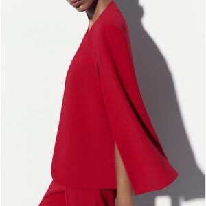 Zara | Jackets & Coats | Zara Cape Blazer Jacket W Slits Bloggers Red ...